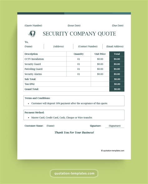 Security Company Quote Template GRY Quote Templates Free