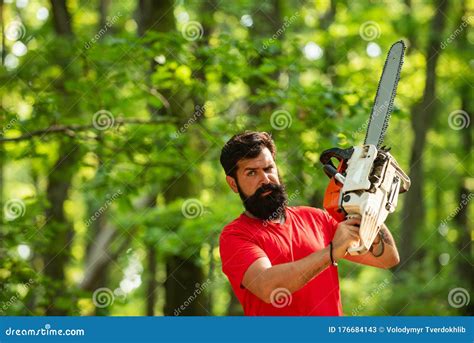 Man Doing Mans Job Logging Lumberjack Concept Woodworkers Lumberjack