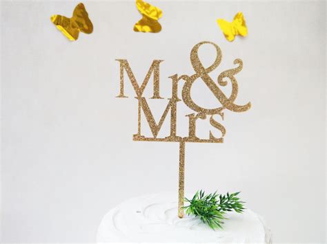 Outofmybubble Mr And Mrs Gold Glitter Cake Topper