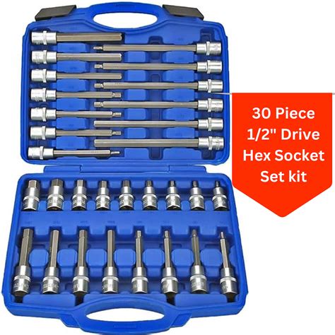 30 Piece 1 2 Drive Hex Socket Set Kit Auto Diagnostics 254