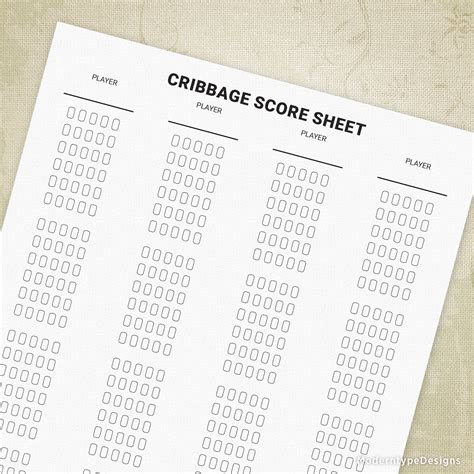 Printable Cribbage Scoring Chart