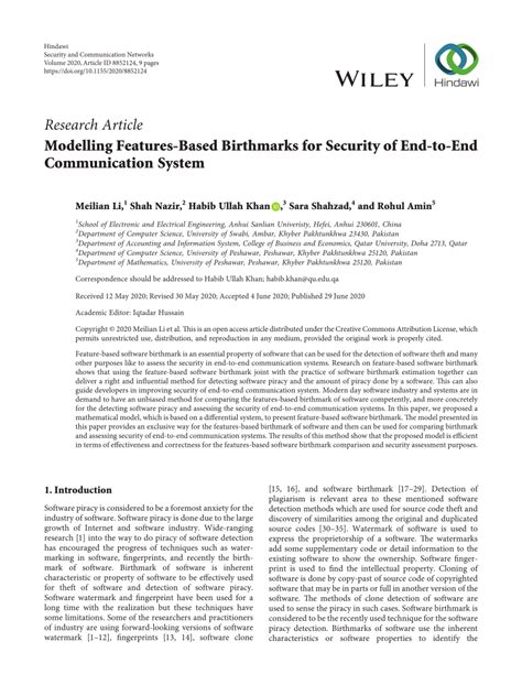 Pdf Modelling Features Based Birthmarks For Security Of End To End