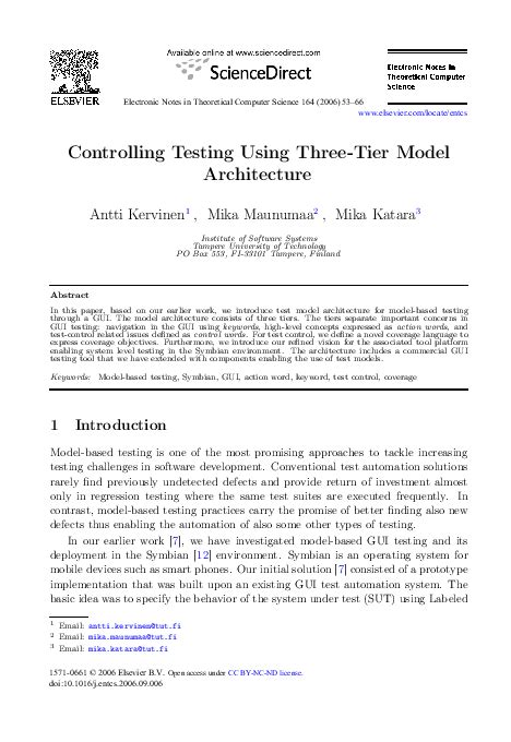 pdf controlling testing using three tier model architecture