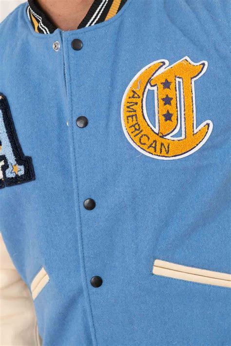 Blouson Mixte American College Ac 16 Sky Blue Beige Cuir