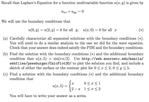 Solved Recall That Laplaces Equation For A Function