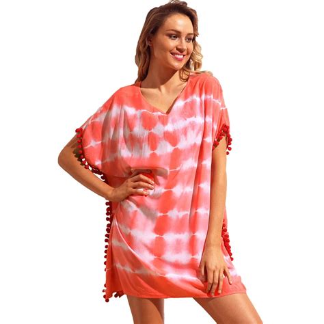 Summer Women Cover Ups Swimwear Bathing Trim Tie Dye Print Beach Cover