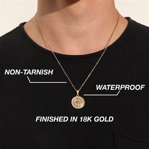 Mens Gold Compass North Star Pendant And Stainless Steel Etsy