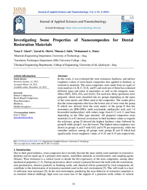 Pdf Nanocomposite Properties For Dental Restoration