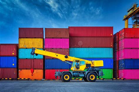 Cargo Crane Is In The Process Of Transferring Large Colorful Shipping