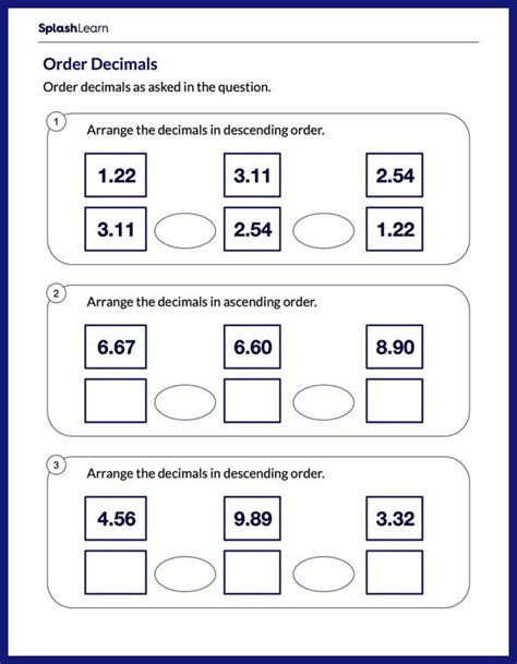 Arranging Decimals Worksheet