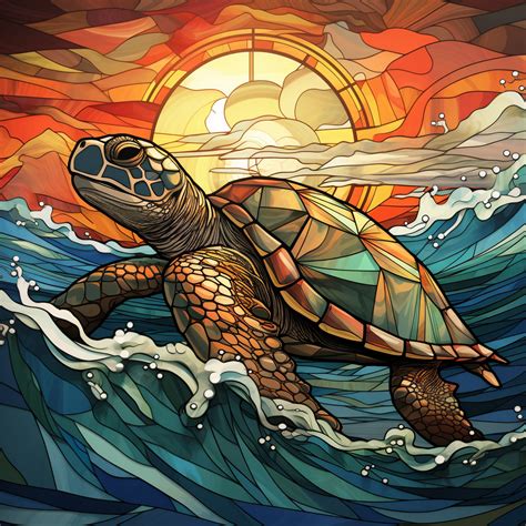 Stained Glass Turtle Art Panel