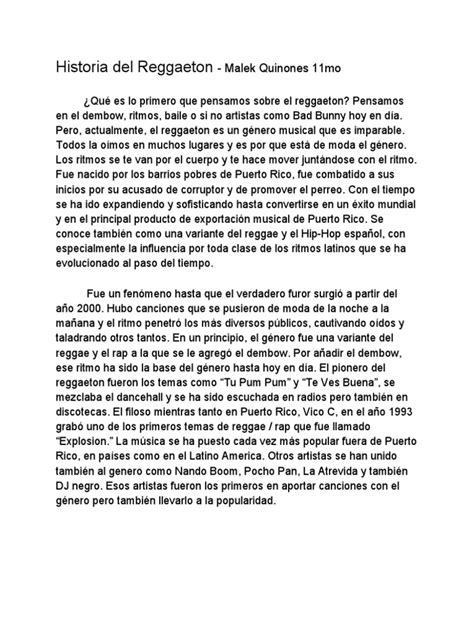 Historia Del Reggaeton Malek Quinones Pdf Subgéneros Musicales