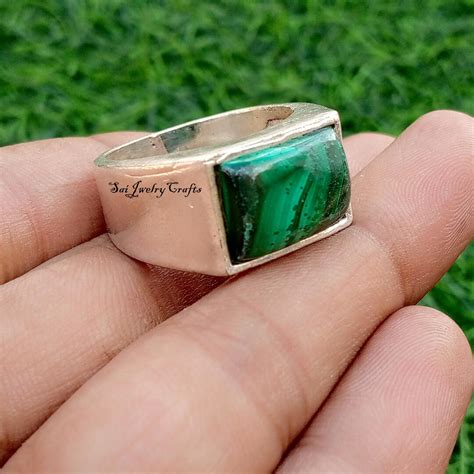 Vintage Style Green Malachite Mens Ring 925 Sterling Silver Mens Ring Malachite T Ring