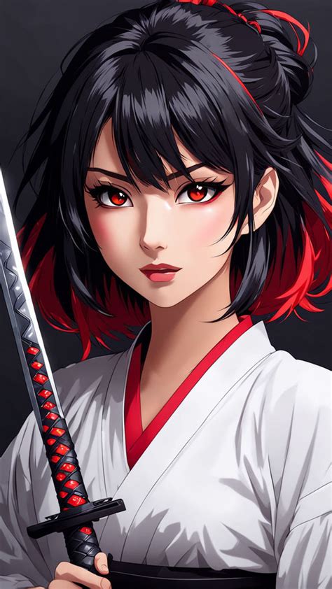 Transform Into Anime Girl With Katana In Black And Red Color By