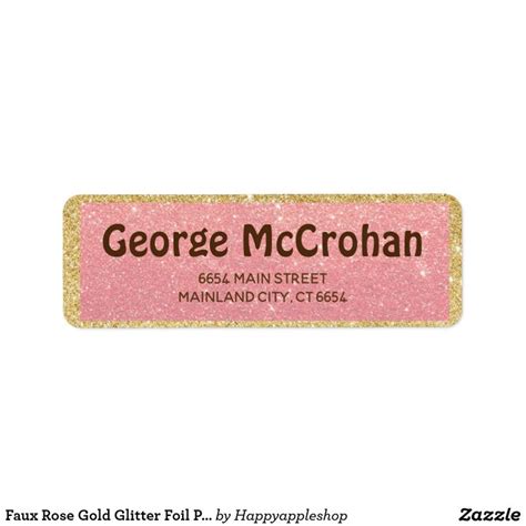 Faux Rose Gold Glitter Foil Pink Return Address Label