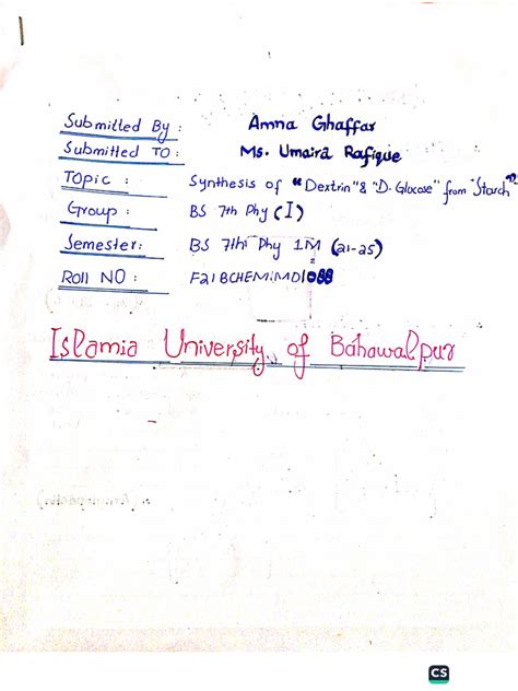 Synthesis Of Dextrin And D Glucose From Starch Pdf