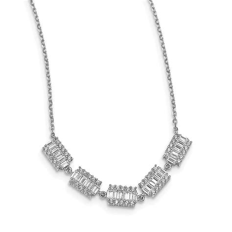 925 Sterling Silver Rhodium Plated Baguette CZ Cubic Zirconia Simulated