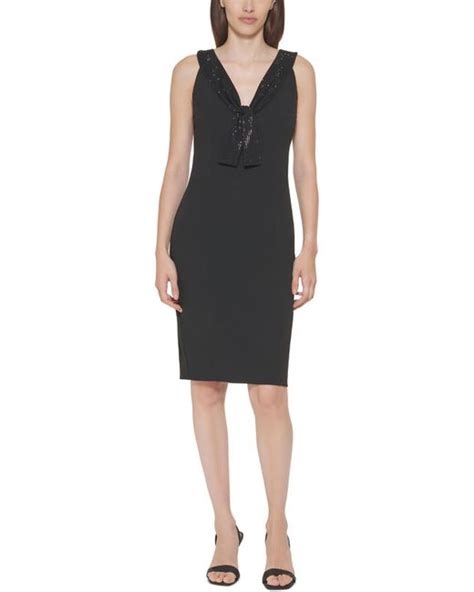 Calvin Klein Embellished Knee Length Sheath Dress In Black Lyst