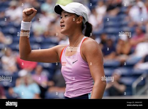 Wang Xiyu Of China Reacts After Beating Maria Sakkari Of Greece During The Second Round Of