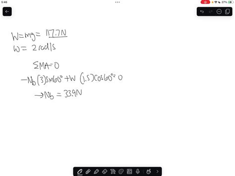 Solved The Slender 12 Kg Bar Has A Clockwise Angular Velocity Of ω 2 Rad S When It Is In The
