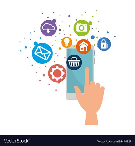Hand Using Smartphone With Social Media Icons Vector Image