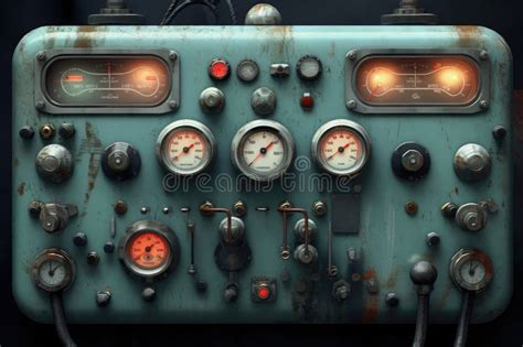 Control Panel With Illuminated Buttons And Gauges Stock Illustration Illustration Of