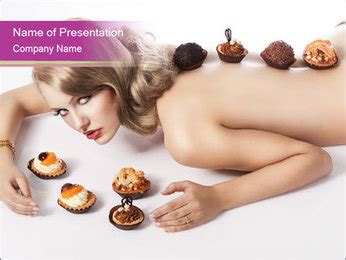 Blonde Woman In A Seductive Pose With Pastries On White Background PowerPoint Template