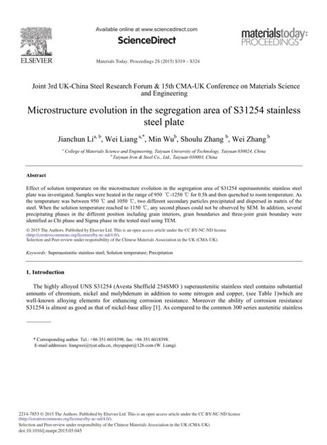 Pdf Microstructure Evolution In The Segregation Area Of S31254