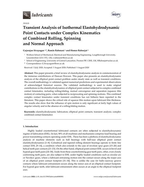 Pdf Transient Analysis Of Isothermal Elastohydrodynamic Point Contacts Under Complex