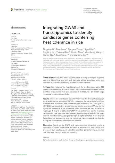 Pdf Integrating Gwas And Transcriptomics To Identify Candidate Genes