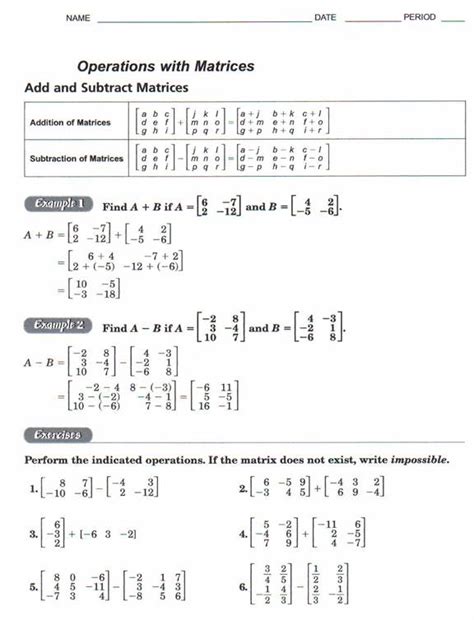 Basic Matrix Operations Quiz Worksheet Worksheets Library