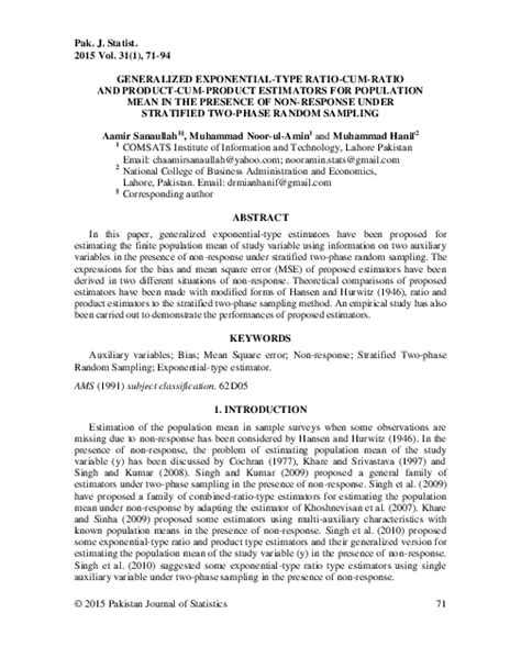 pdf generalized exponential type ratio cum ratio and product cum