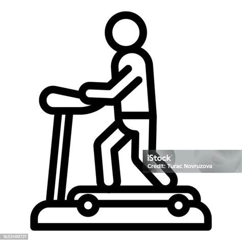 트레드밀 라인 아이콘입니다 흰색으로 분리된 훈련 남자 벡터 그림 달리기 트랙 개요 스타일 및 응용 프로그램을 위해 설계되었습니다 Eps 10 아이콘에 대한 스톡 벡터 아트