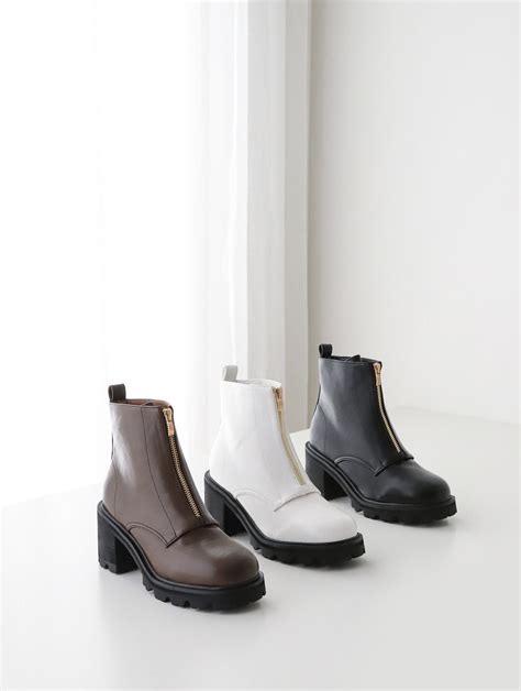 둥근코 심플 베이직 앞지퍼 통굽 키높이 워커 부츠 7cm