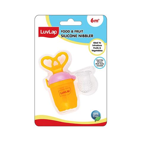 Silicone Food Fruit Nibbler With Extra Mesh Heartfills Yellow And Pink
