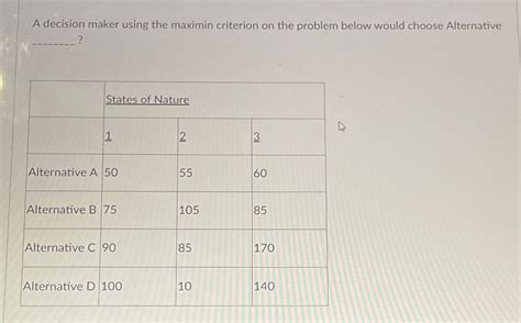 Solved A Decision Maker Using The Maximin Criterion On The