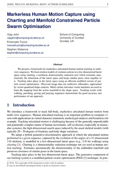 Pdf Markerless Human Motion Capture Using Charting And Manifold