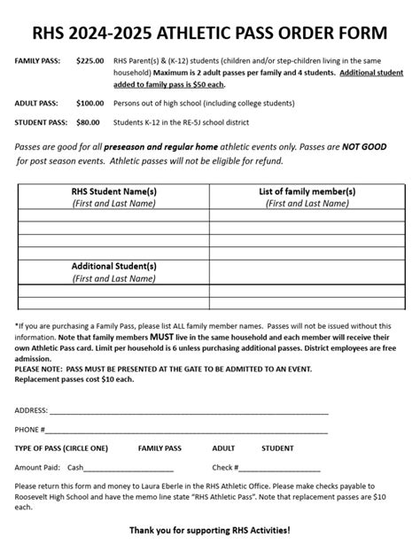 Rhs 2024 25 Athletic Pass Order Form Pdf