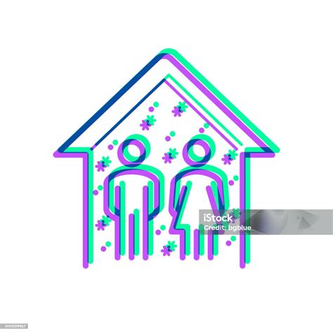 격리 아픈 사람들은 집에 머물러 있습니다 흰색 배경에 두 가지 색상이 오버레이된 아이콘 0명에 대한 스톡 벡터 아트 및 기타