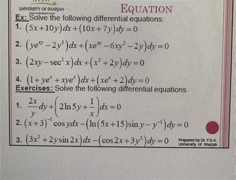 Solved Ex Solve The Following Differential Equations Chegg