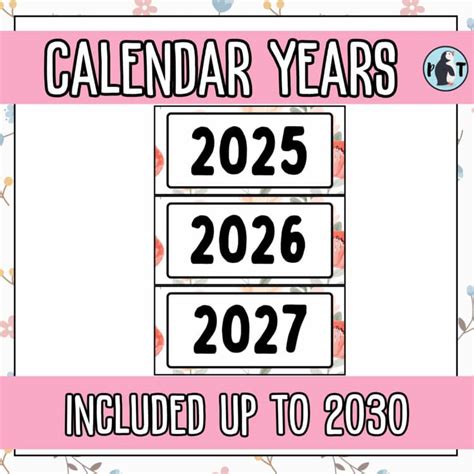 Yearly Calendar Pieces Flower Theme Classroom Decor Tpt