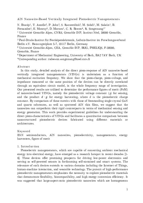 Pdf Detailed Analysis Of The Direct Piezo Response Of Aln Nanowire Based Vertically Integrated