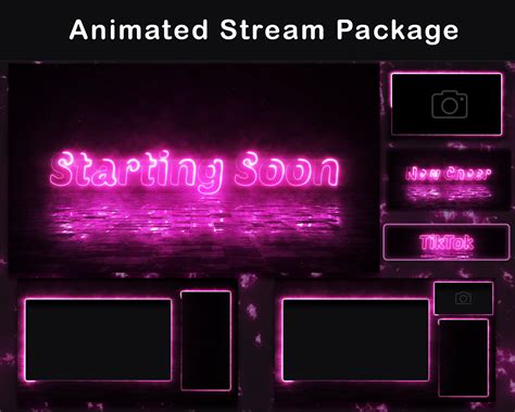 Twitch Overlay Package Animated Pink Neon Stream Overlay Neon Animated Alerts Animated