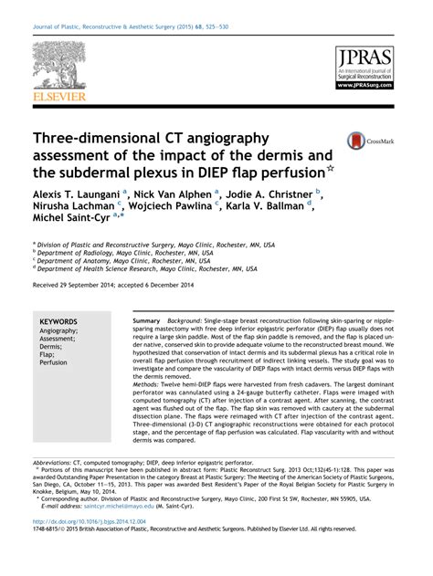 Pdf Impact And Role Of Subdermal Plexus In Diep Flap Perfusion A Ct