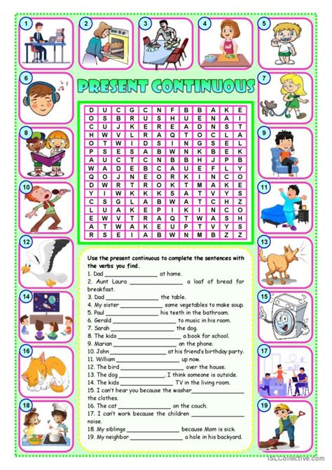 Present Continuous Wordsearch English ESL Worksheets Pdf Doc