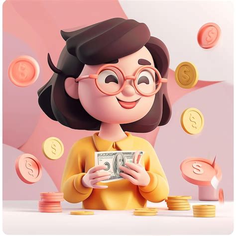 Premium Photo A Cartoon Girl With Glasses And A Dollar Bill In Front