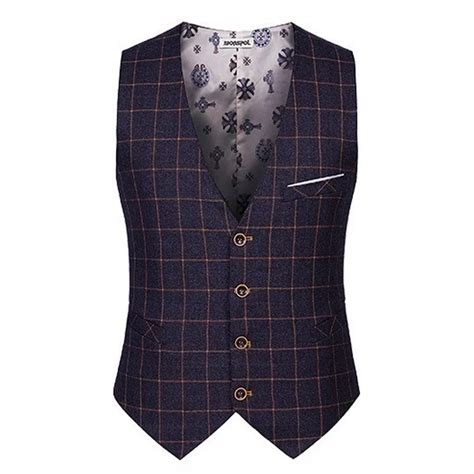 British Preppy Style Mens Business Casual Suit Vest Men Slim Plaid