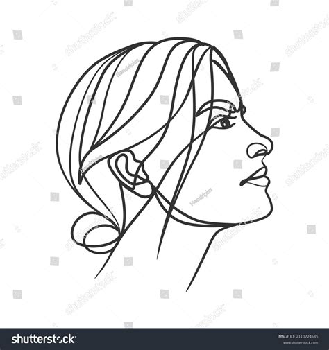 Continuous Line Drawing Woman Face Cute Stock Vector Royalty Free