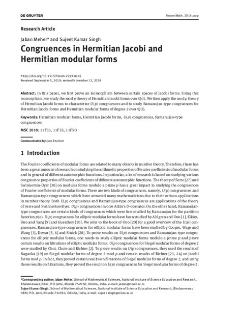 Pdf Congruences In Hermitian Jacobi And Hermitian Modular Forms