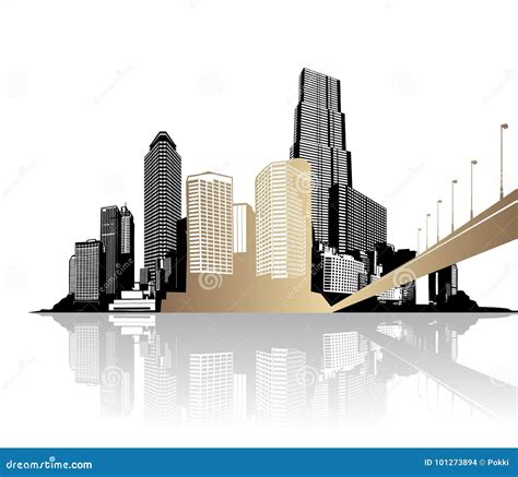 Paisaje Urbano De Oro Con Los Rascacielos Ilustración del Vector Ilustración de ciudad camino